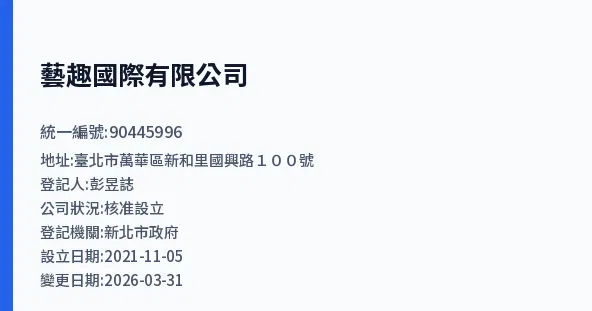 藝趣國際有限公司的照片-統編 90445996(臺北市) 公司登記資料與營業項目詳細圖表