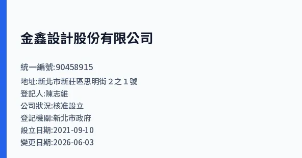 金鑫設計股份有限公司的照片-統編 90458915(新北市) 公司登記資料與營業項目詳細圖表