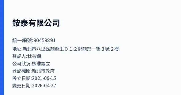 銨泰有限公司的照片-統編 90459891(新北市) 公司登記資料與營業項目詳細圖表