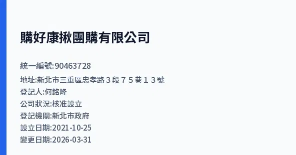 購好康揪團購有限公司的照片-統編 90463728(新北市) 公司登記資料與營業項目詳細圖表