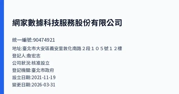 網家數據科技服務股份有限公司的照片-統編 90474921(臺北市) 公司登記資料與營業項目詳細圖表