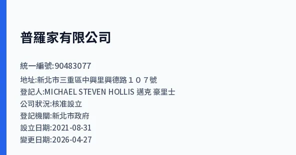 普羅家有限公司的照片-統編 90483077(新北市) 公司登記資料與營業項目詳細圖表