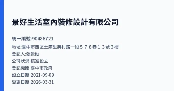 景好生活室內裝修設計有限公司的照片-統編 90486721(臺中市) 公司登記資料與營業項目詳細圖表