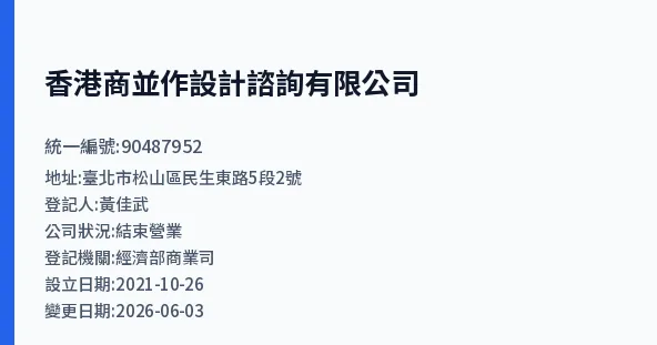 香港商並作設計諮詢有限公司的照片-統編 90487952(臺北市) 公司登記資料與營業項目詳細圖表