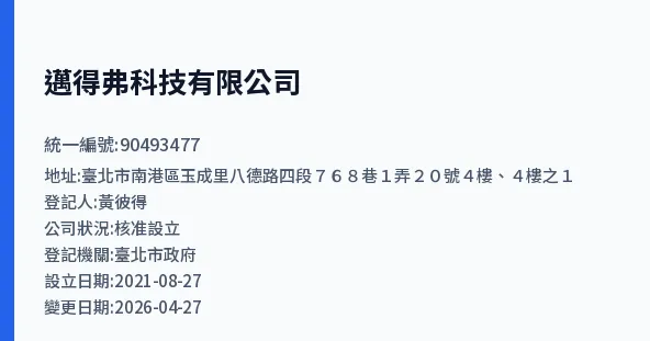 邁得弗科技有限公司的照片-統編 90493477(臺北市) 公司登記資料與營業項目詳細圖表