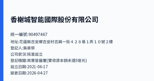 香榭城智能國際股份有限公司的照片-統編 90497467(花蓮縣) 公司登記資料與營業項目詳細圖表