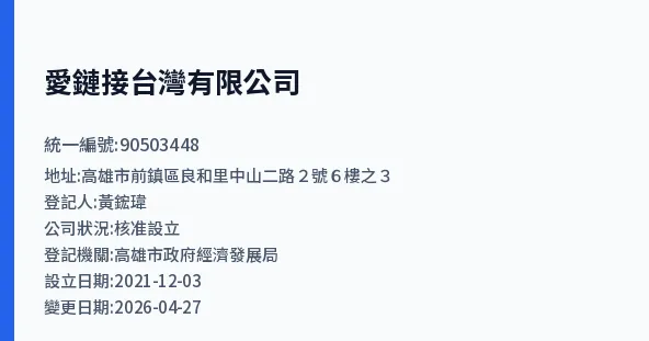愛鏈接台灣有限公司的照片-統編 90503448(高雄市) 公司登記資料與營業項目詳細圖表