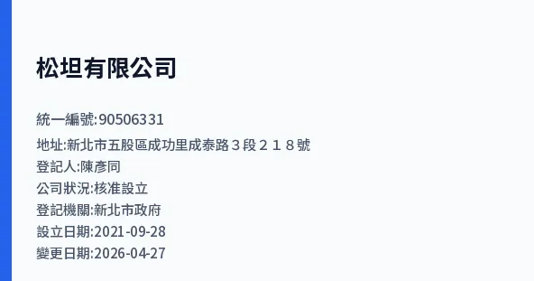 松坦有限公司的照片-統編 90506331(新北市) 公司登記資料與營業項目詳細圖表