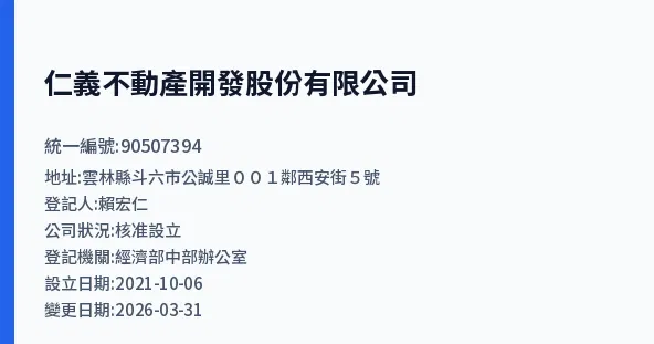 仁義不動產開發股份有限公司的照片-統編 90507394(雲林縣) 公司登記資料與營業項目詳細圖表