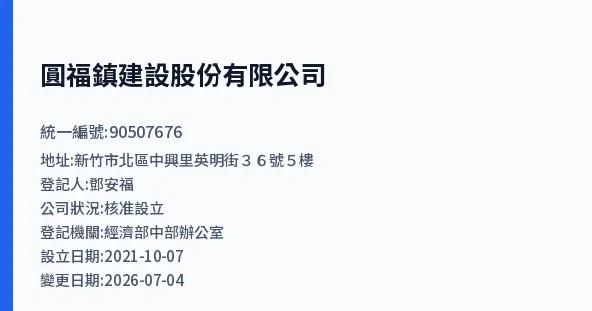 圓福鎮建設股份有限公司的照片-統編 90507676(新竹市) 公司登記資料與營業項目詳細圖表