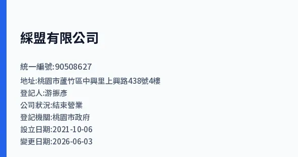 綵盟有限公司的照片-統編 90508627(桃園市) 公司登記資料與營業項目詳細圖表