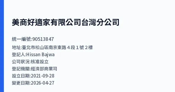 美商好適家有限公司台灣分公司的照片-統編 90513847(臺北市) 公司登記資料與營業項目詳細圖表