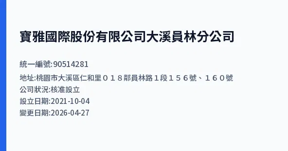 寶雅國際股份有限公司大溪員林分公司的照片-統編 90514281(桃園市) 公司登記資料與營業項目詳細圖表