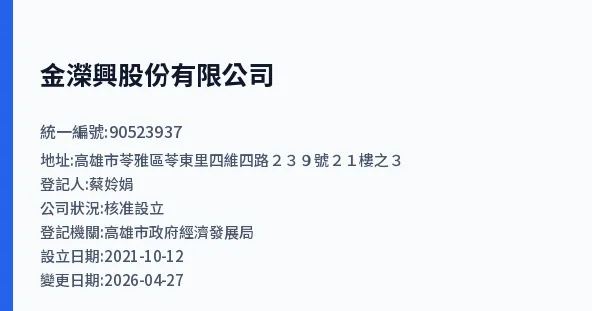 金濚興股份有限公司的照片-統編 90523937(高雄市) 公司登記資料與營業項目詳細圖表