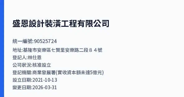 盛恩設計裝潢工程有限公司的照片-統編 90525724(基隆市) 公司登記資料與營業項目詳細圖表