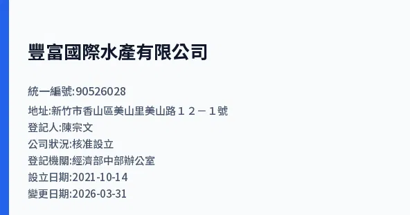 豐富國際水產有限公司的照片-統編 90526028(新竹市) 公司登記資料與營業項目詳細圖表