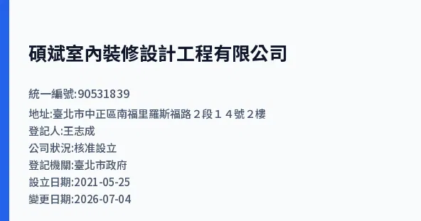 碩斌室內裝修設計工程有限公司的照片-統編 90531839(臺北市) 公司登記資料與營業項目詳細圖表