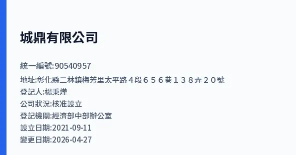 城鼎有限公司的照片-統編 90540957(彰化縣) 公司登記資料與營業項目詳細圖表