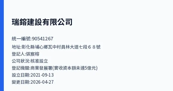 瑞鎔建設有限公司的照片-統編 90541267(彰化縣) 公司登記資料與營業項目詳細圖表
