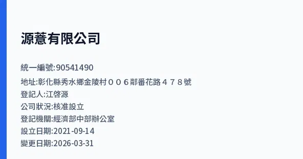 源薏有限公司的照片-統編 90541490(彰化縣) 公司登記資料與營業項目詳細圖表