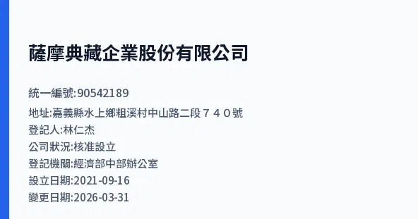 薩摩典藏企業股份有限公司的照片-統編 90542189(嘉義縣) 公司登記資料與營業項目詳細圖表