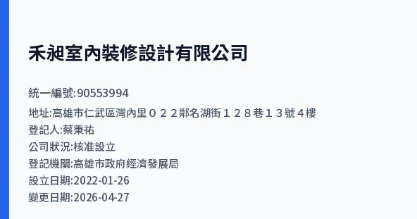 禾昶室內裝修設計有限公司的照片-統編 90553994(高雄市) 公司登記資料與營業項目詳細圖表