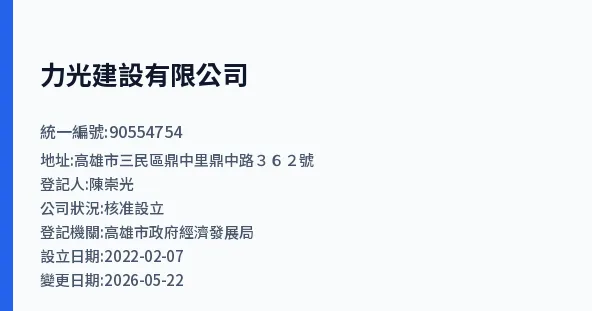 力光建設有限公司的照片-統編 90554754(高雄市) 公司登記資料與營業項目詳細圖表