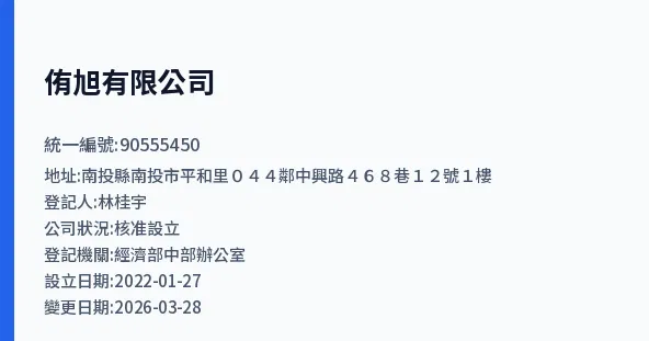 侑旭有限公司的照片-統編 90555450(南投縣) 公司登記資料與營業項目詳細圖表