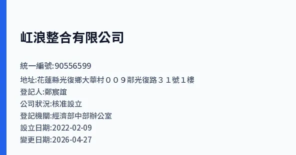 屸浪整合有限公司的照片-統編 90556599(花蓮縣) 公司登記資料與營業項目詳細圖表