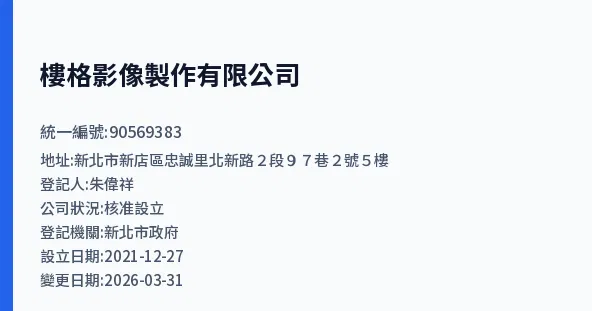 樓格影像製作有限公司的照片-統編 90569383(新北市) 公司登記資料與營業項目詳細圖表