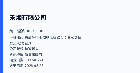 禾湘有限公司的照片-統編 90570380(新北市) 公司登記資料與營業項目詳細圖表