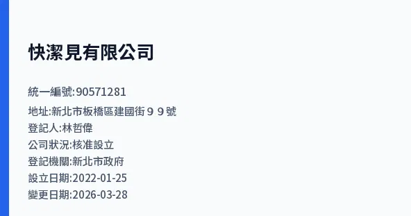 快潔見有限公司的照片-統編 90571281(新北市) 公司登記資料與營業項目詳細圖表