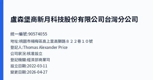 盧森堡商新月科技股份有限公司台灣分公司的照片-統編 90574055(桃園市) 公司登記資料與營業項目詳細圖表