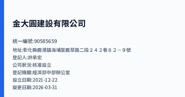 金大圓建設有限公司的照片-統編 90585659(彰化縣) 公司登記資料與營業項目詳細圖表