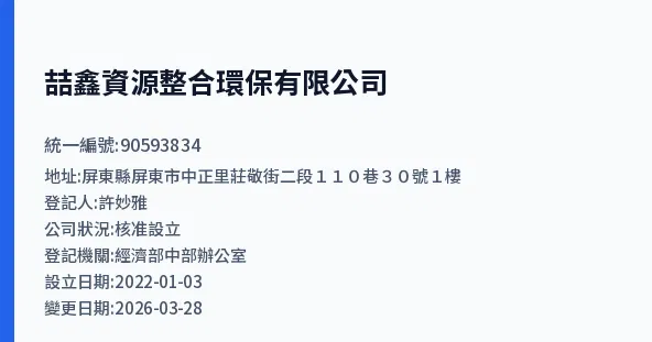 喆鑫資源整合環保有限公司的照片-統編 90593834(屏東縣) 公司登記資料與營業項目詳細圖表