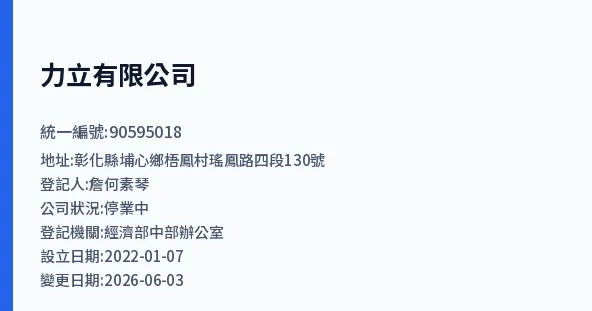 力立有限公司的照片-統編 90595018(彰化縣) 公司登記資料與營業項目詳細圖表