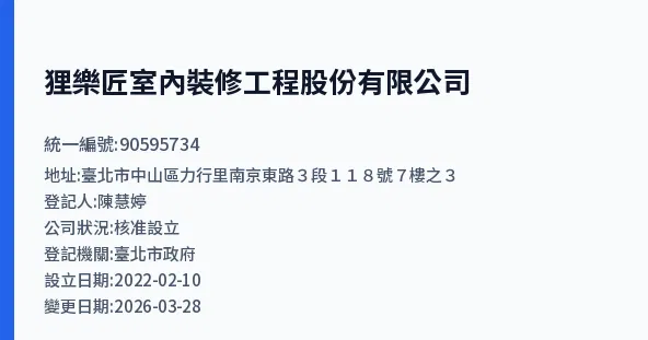 狸樂匠室內裝修工程股份有限公司的照片-統編 90595734(臺北市) 公司登記資料與營業項目詳細圖表