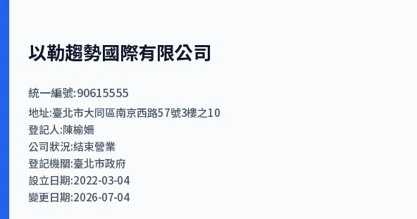 以勒趨勢國際有限公司的照片-統編 90615555(臺北市) 公司登記資料與營業項目詳細圖表