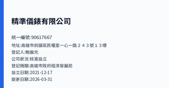 精準儀錶有限公司的照片-統編 90617667(高雄市) 公司登記資料與營業項目詳細圖表