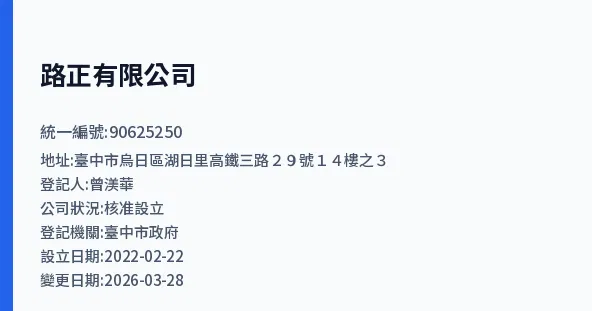 路正有限公司的照片-統編 90625250(臺中市) 公司登記資料與營業項目詳細圖表