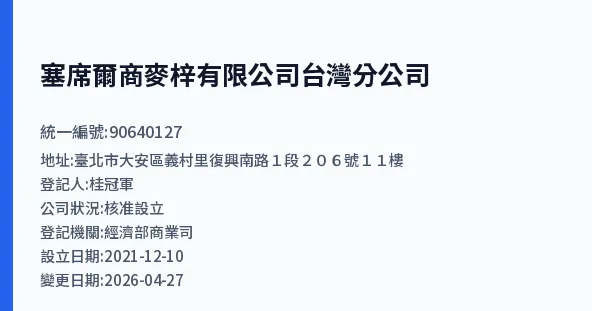 塞席爾商麥梓有限公司台灣分公司的照片-統編 90640127(臺北市) 公司登記資料與營業項目詳細圖表