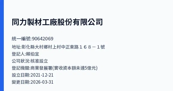 同力製材工廠股份有限公司的照片-統編 90642069(彰化縣) 公司登記資料與營業項目詳細圖表