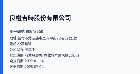 良橙吉時股份有限公司的照片-統編 90643659(新竹市) 公司登記資料與營業項目詳細圖表