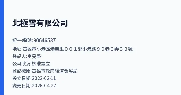 北極雪有限公司的照片-統編 90646537(高雄市) 公司登記資料與營業項目詳細圖表