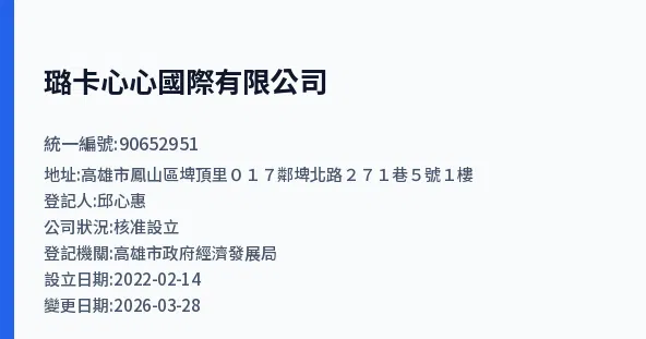 璐卡心心國際有限公司的照片-統編 90652951(高雄市) 公司登記資料與營業項目詳細圖表