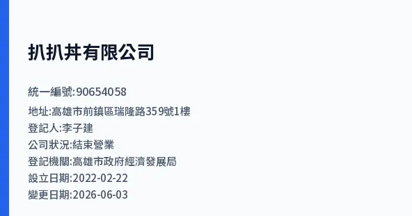扒扒丼有限公司的照片-統編 90654058(高雄市) 公司登記資料與營業項目詳細圖表