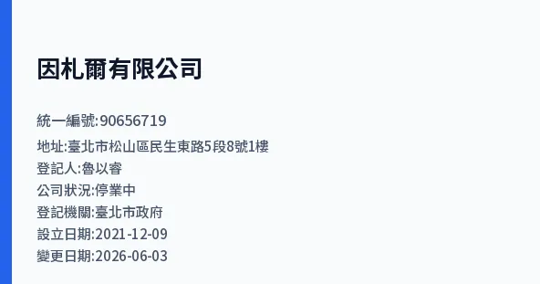 因札爾有限公司的照片-統編 90656719(臺北市) 公司登記資料與營業項目詳細圖表