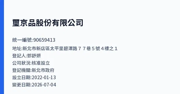 璽京品股份有限公司的照片-統編 90659413(新北市) 公司登記資料與營業項目詳細圖表