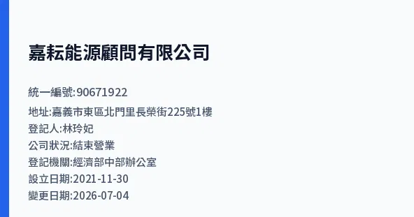 嘉耘能源顧問有限公司的照片-統編 90671922(嘉義市) 公司登記資料與營業項目詳細圖表