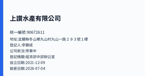 上讚水產有限公司的照片-統編 90672611(宜蘭縣) 公司登記資料與營業項目詳細圖表